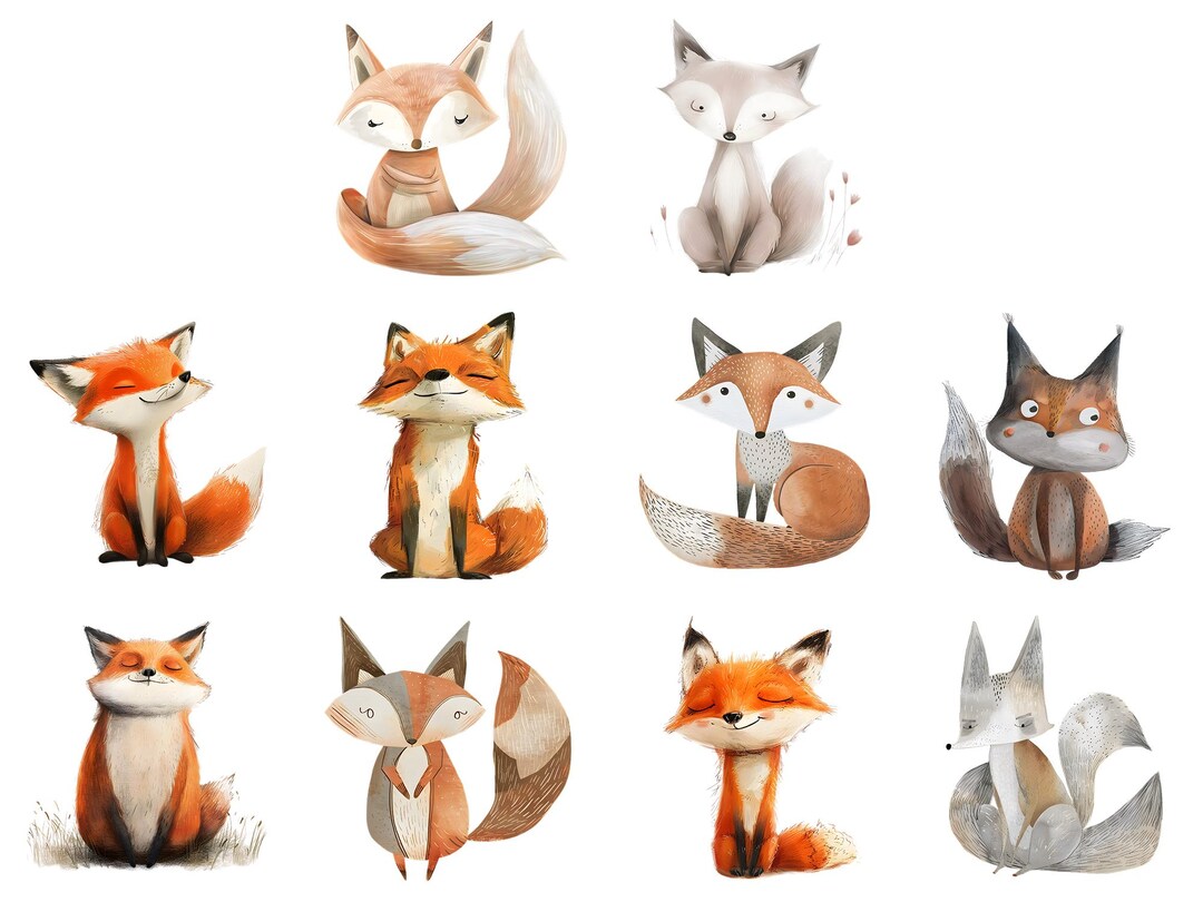 Cute Baby Fox Nursery Clipart PNG Bundle, Soft Woodland Fox ...