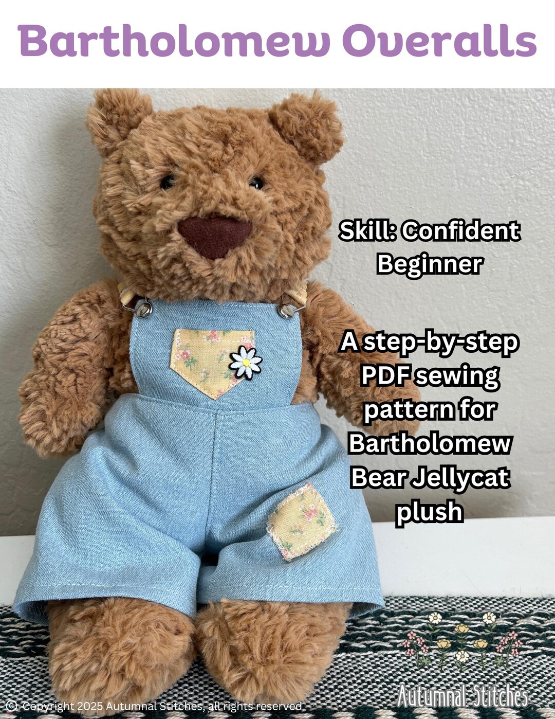 Bartholomew Overalls PDF Pattern for Jellycat Medium Sized Bartholomew ...