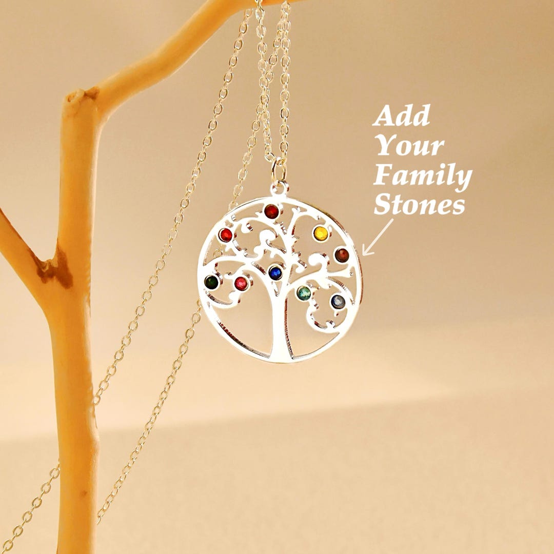 Personalized Birthstone Tree Pendant, Birthstone Family Tree Necklace ...