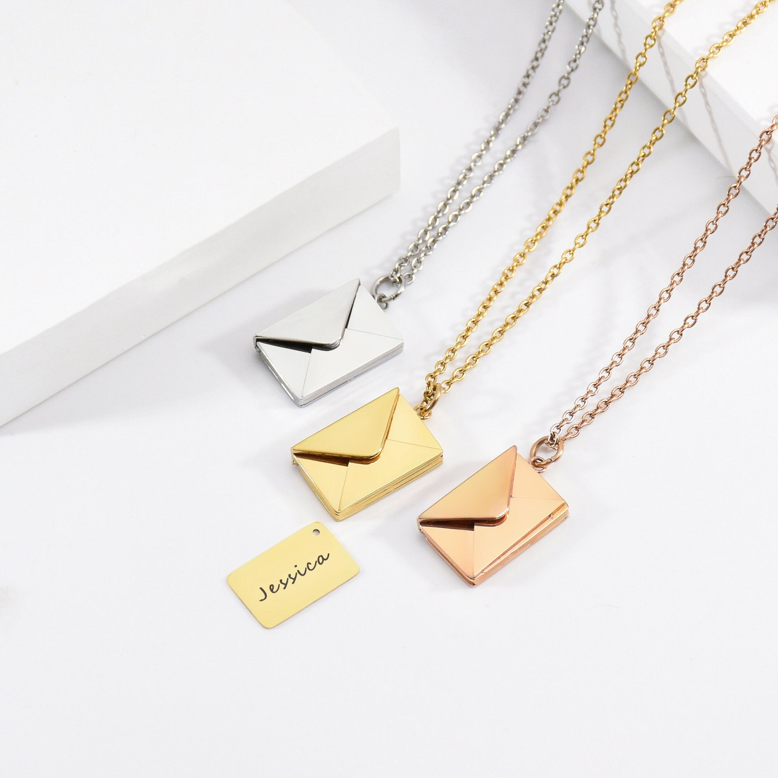Mail Envelope Name Necklace, Envelope Locket Secret Message Necklace ...