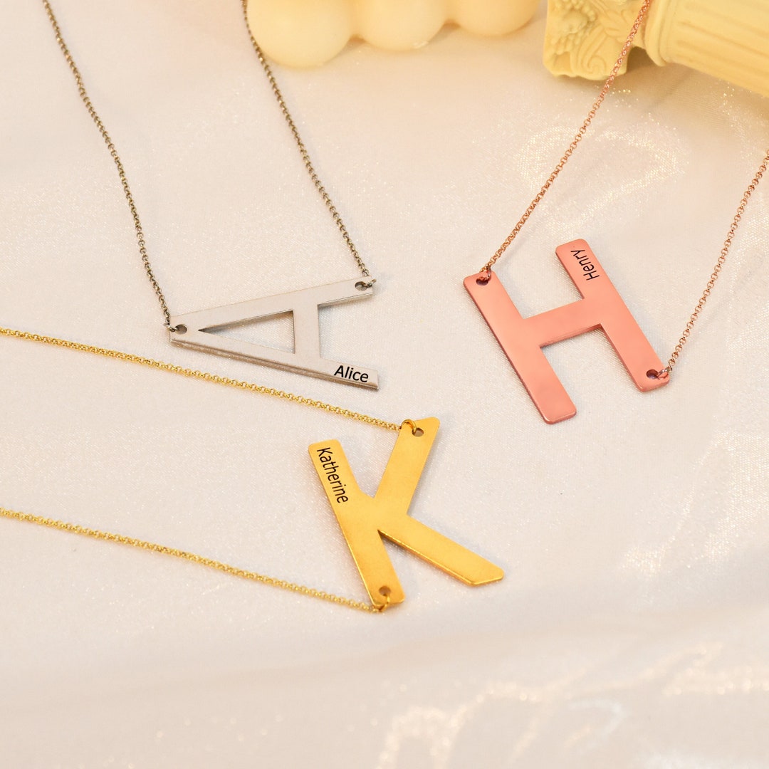 Alexis Rose Large Initial Necklace, Large Initial Sideways Necklace ...