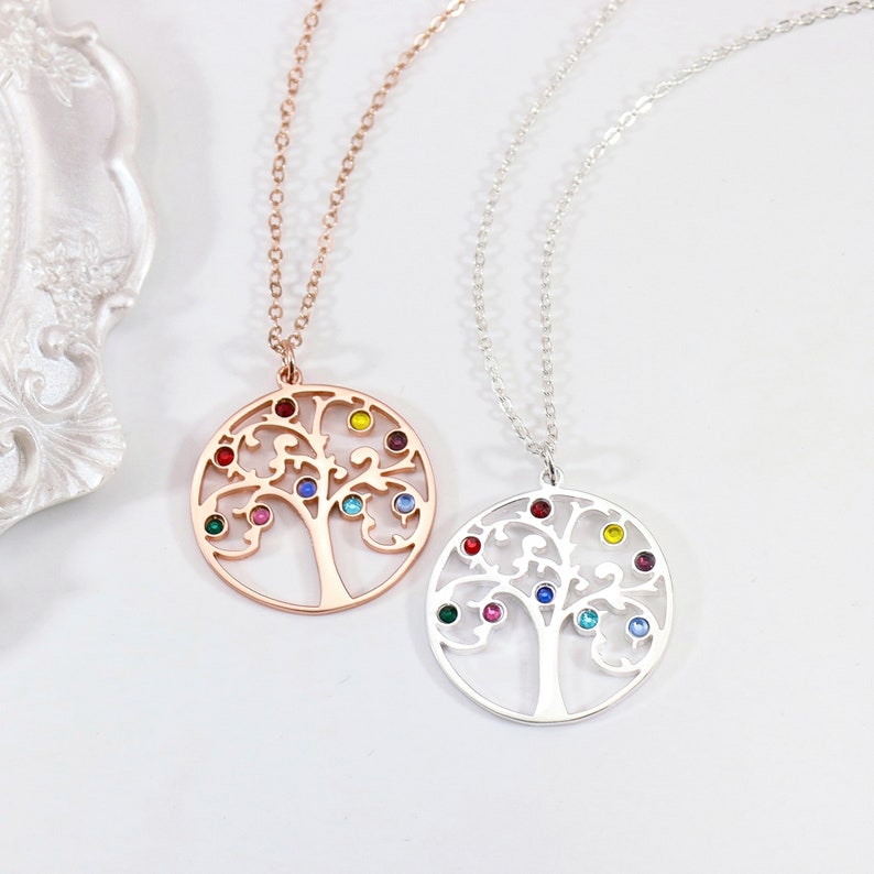 Personalized Birthstone Tree Pendant, Birthstone Family Tree Necklace ...