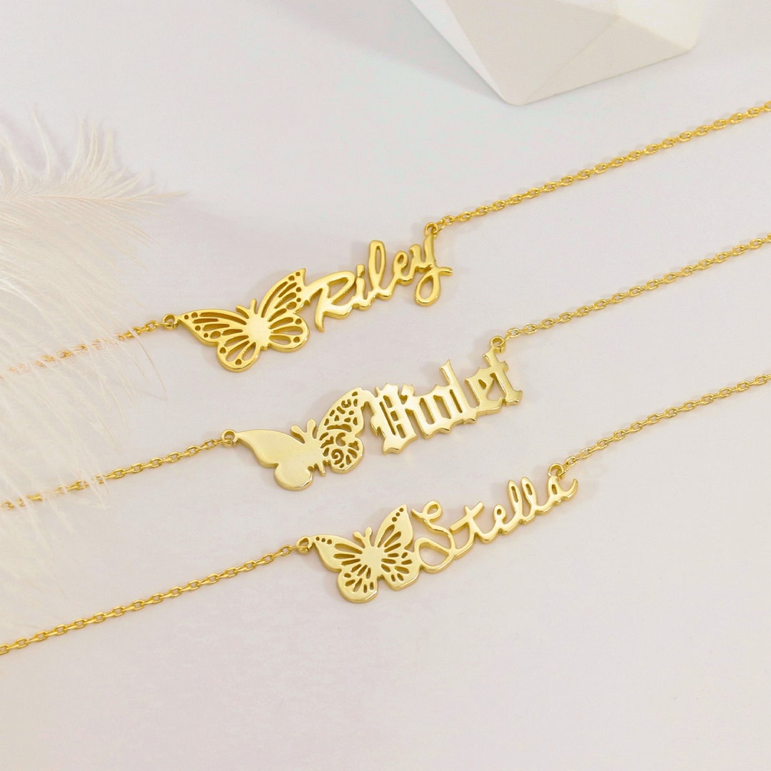 Butterfly Name Necklace, Custom Name Necklace With Butterfly, Birth ...