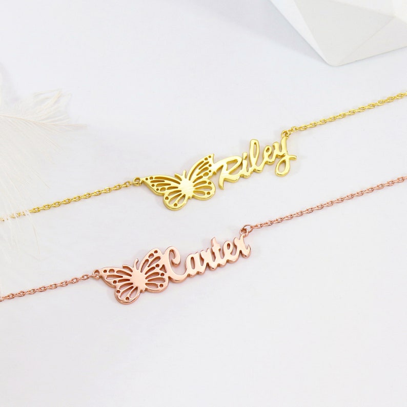 Butterfly Name Necklace Custom Name Necklace With Butterfly - Etsy
