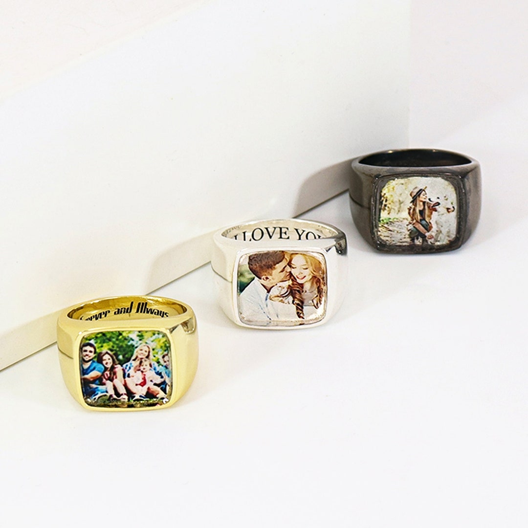Signet Ring With Photo, Custom Photo Ring, Name Ring, Square Signet ...