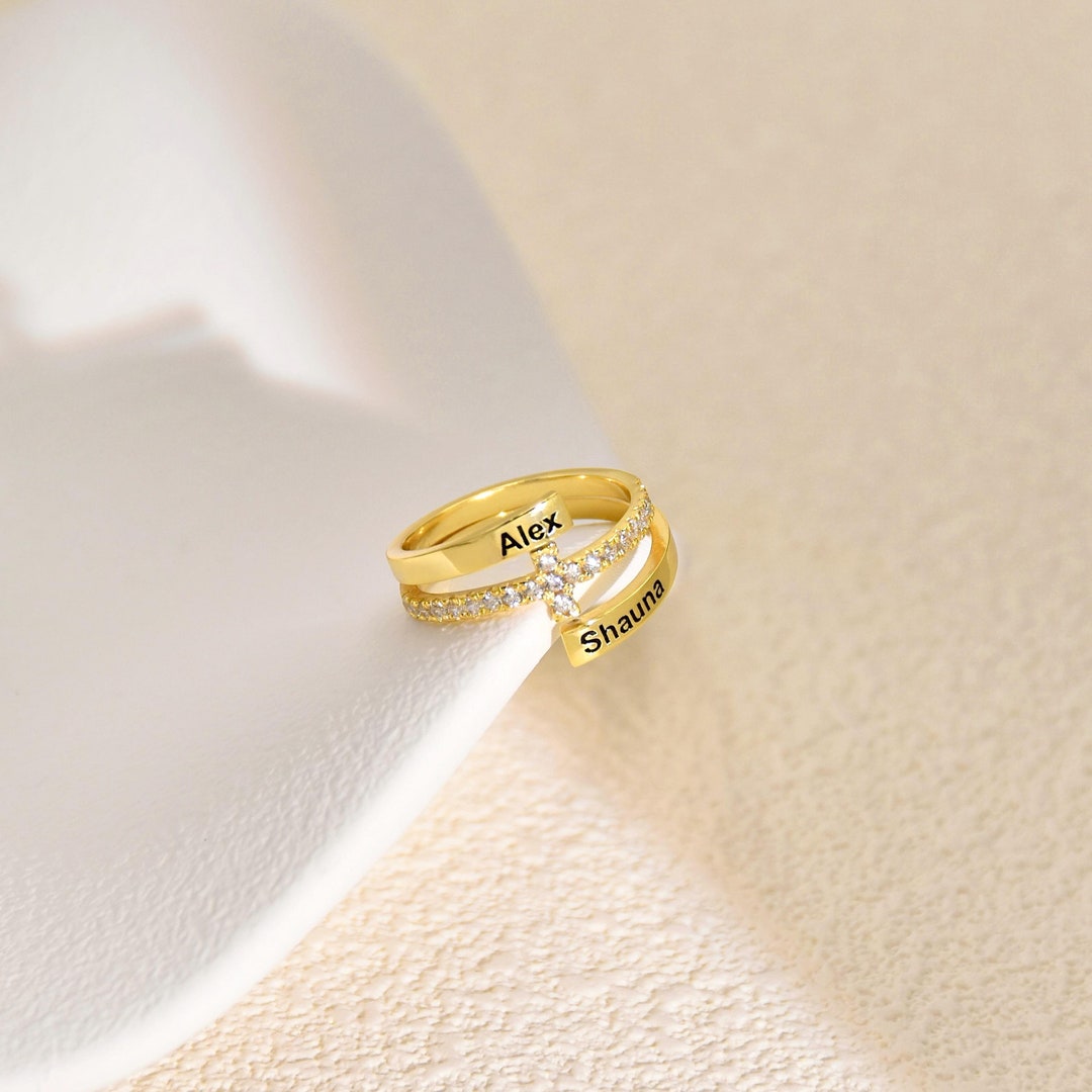 Double Name Ring, Personalized Name Ring, Two Names Ring, Hug Wrap Ring ...