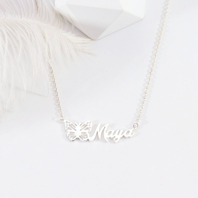Butterfly Name Necklace Custom Name Necklace With Butterfly - Etsy