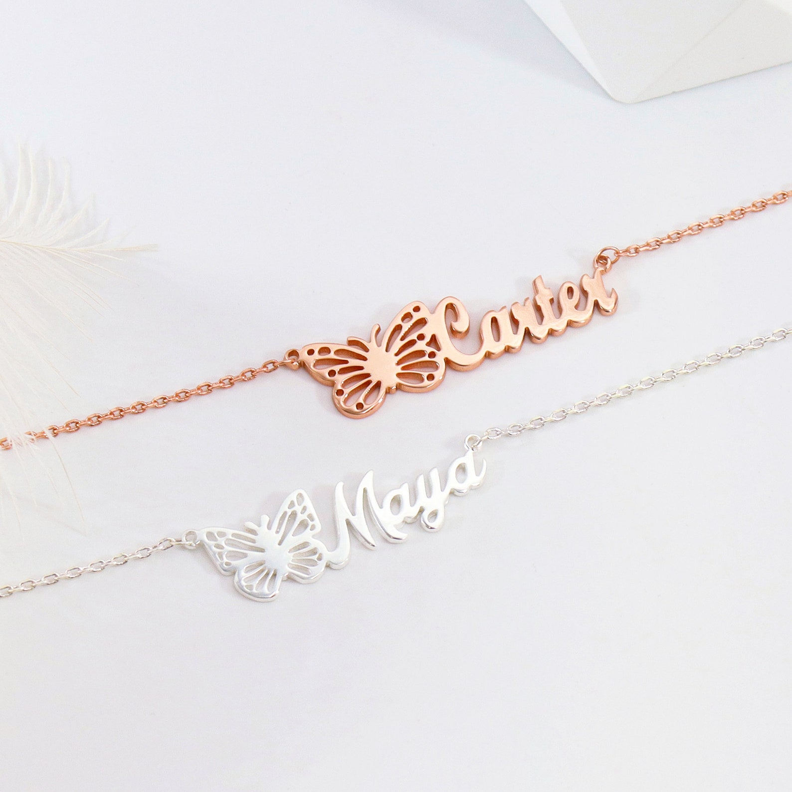 Butterfly Name Necklace Custom Name Necklace With Butterfly - Etsy
