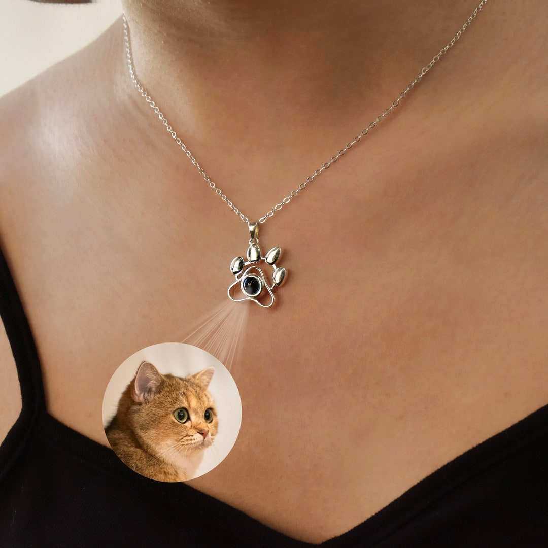 Paw Print Projection Photo Necklace,pet Photo Pendant Personalized ...