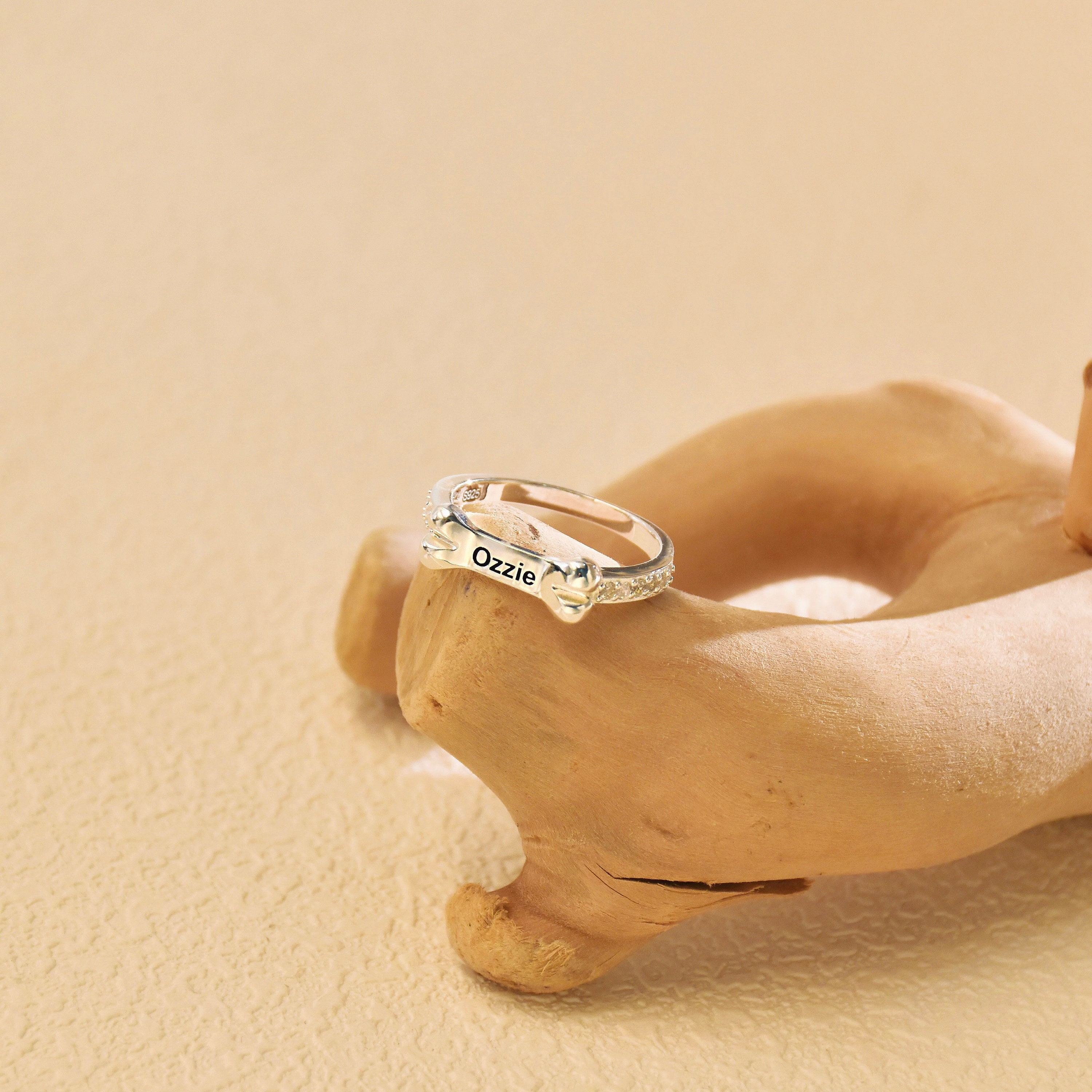Personalized Dog Bone Ring, Customized Dog Name Ring, Engraved Pet Name ...