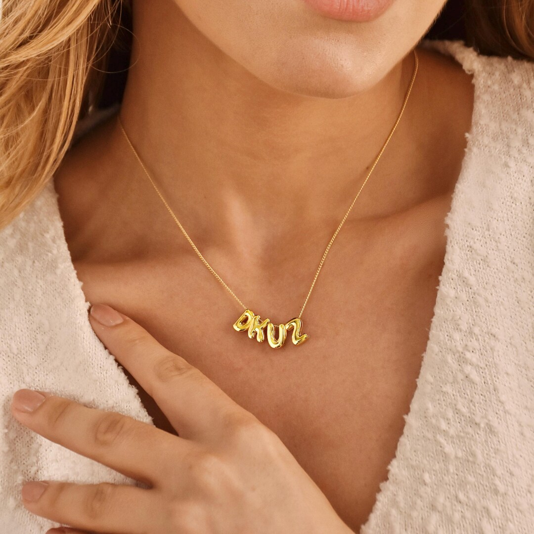 Personalized 3D Letter Necklace, Bubble Name Necklace, Sterling Silver ...