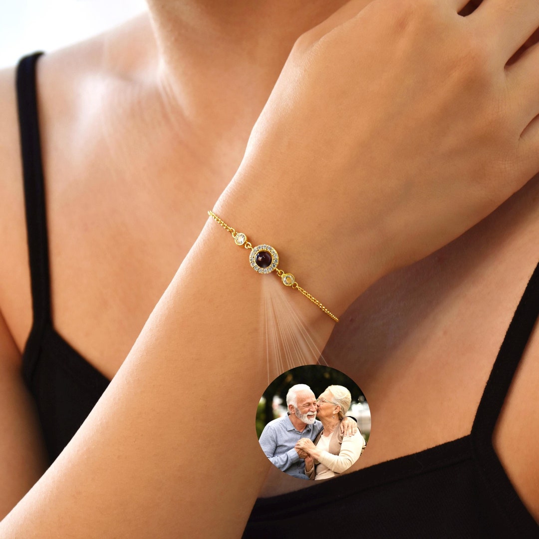 Custom Photo Projection Bracelet With Birthstone, Photo Memorial Bracelet, Memorial Picture ...