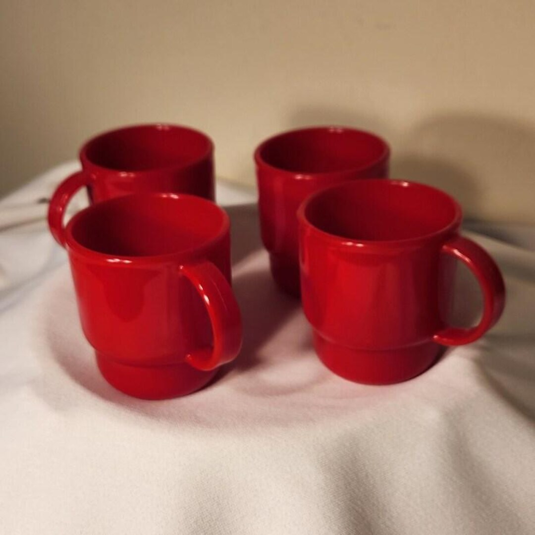 Four Vintage Tupperware Hard Plastic Red Stackable Coffee Mugs - Etsy