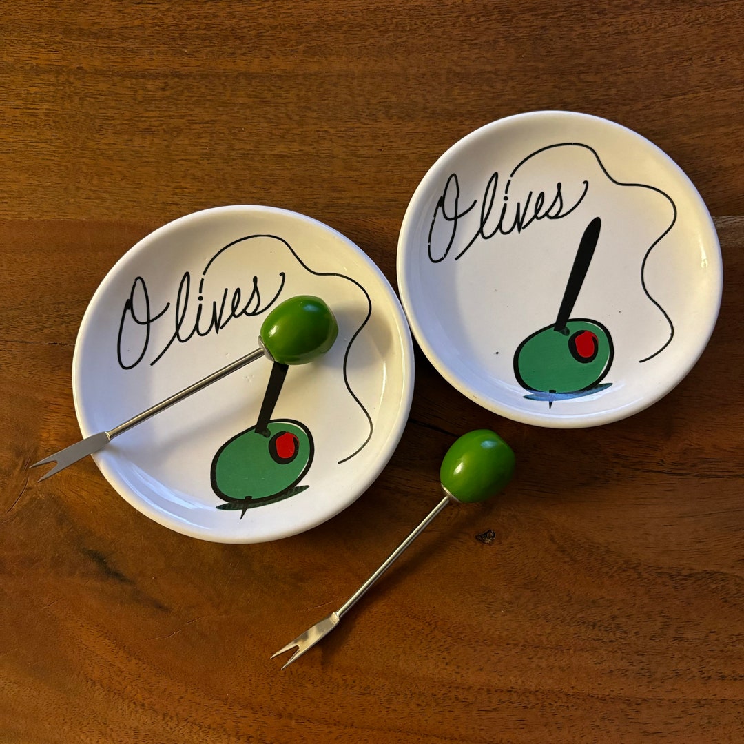 Vintage Olive Plate and Olive Cocktail Pick Set of 4 - Etsy