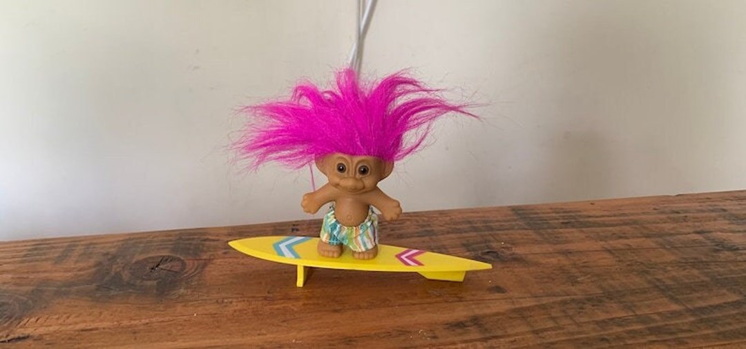 Vintage Russ Troll Doll Surfer, Surf Board, Pink Hair, Surfing Trolls 3 ...
