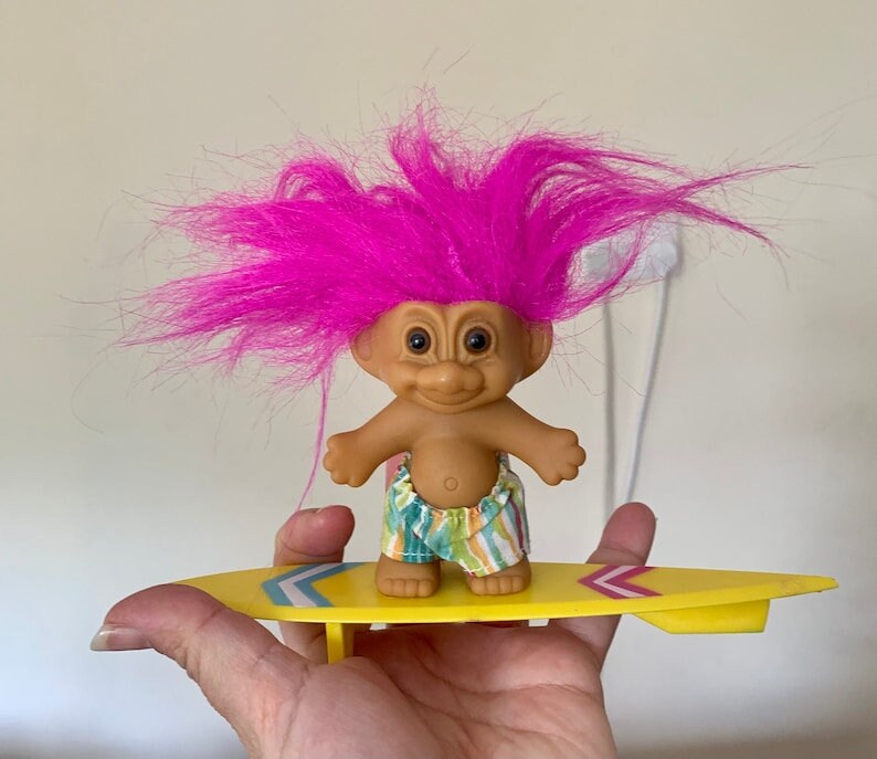Vintage Russ Troll Doll Surfer, Surf Board, Pink Hair, Surfing Trolls 3 ...