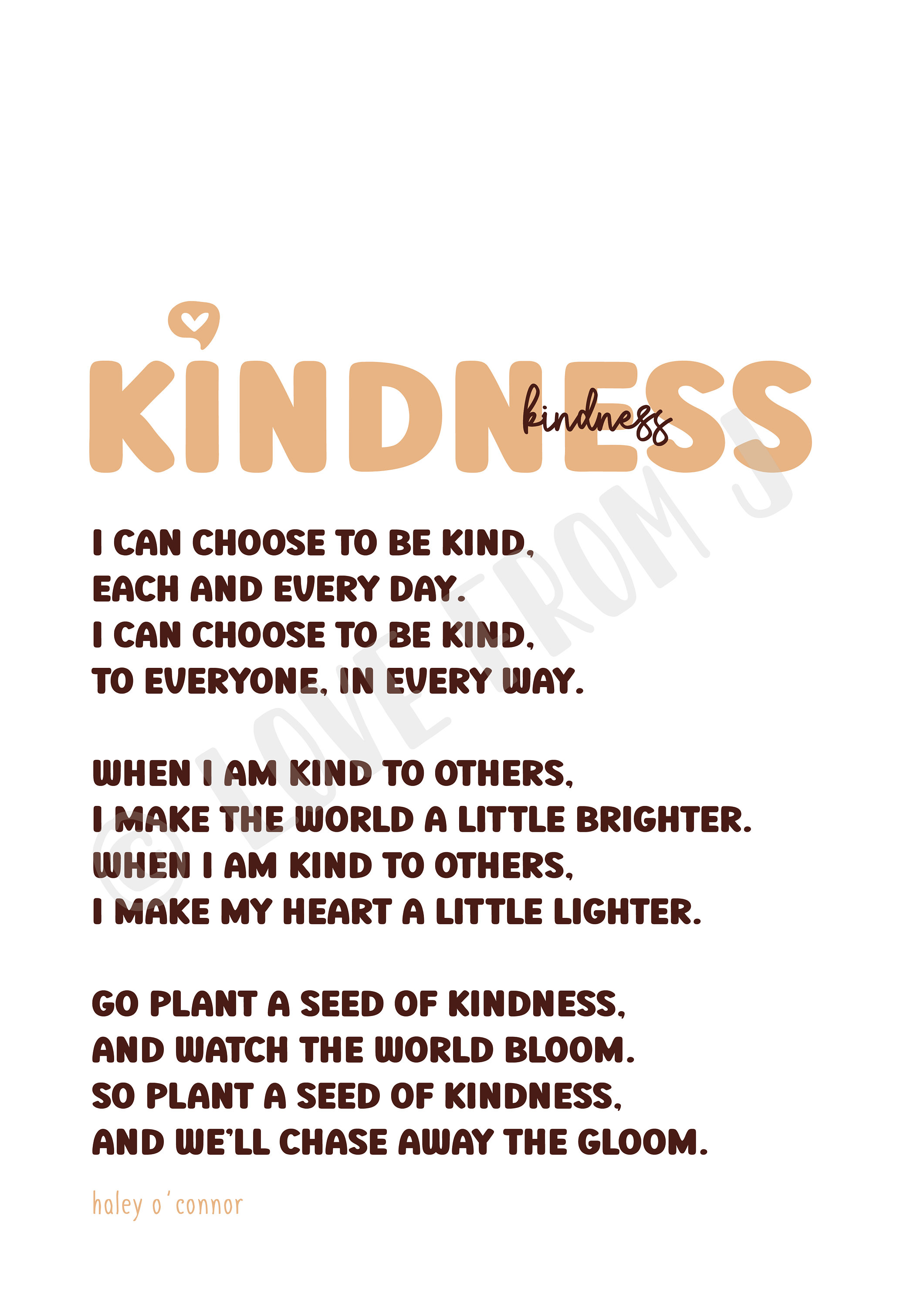 Kindness Poem Printable, DIGITAL DOWNLOAD, Quote Print, Wall Decor ...