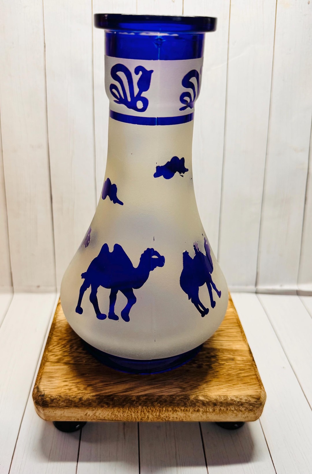 VINTAGE Cobalt Blue Shisha Hookah Glass Vase Bottle With Camels - Etsy