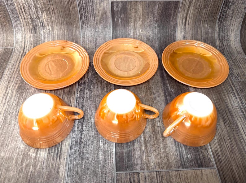 3 Vintage Fire King Peach Luster Cups and Saucers Sets - Etsy