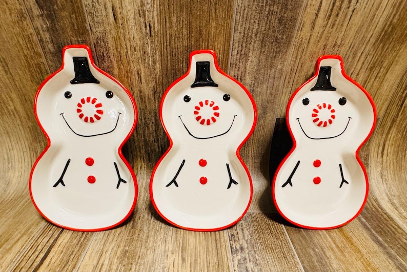 Hallmark Set of Three Peppermint Snowman Christmas Dishes - Etsy