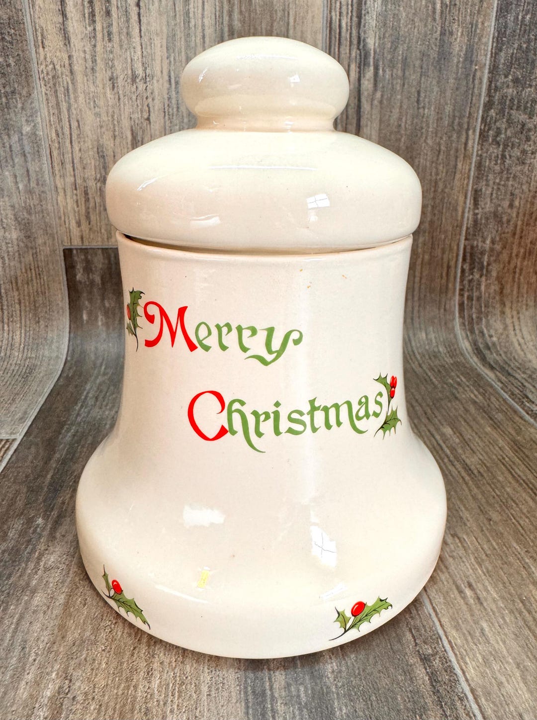 Vintage 1980 Handmade Painted Merry Christmas Bell Cookie Candy Jar - Etsy