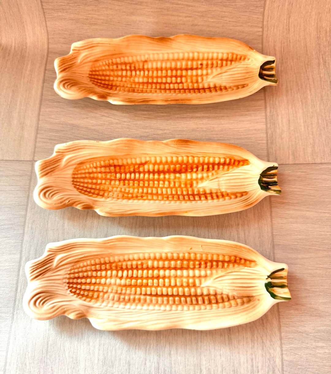 Set 3 Corn Cob Dishes Vintage Mid Century Modern Dishes Holders Plates ...
