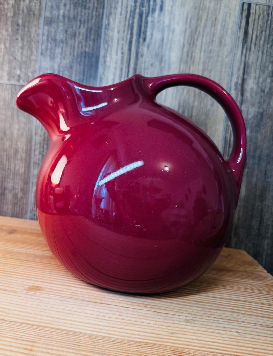 Vintage HALL BALL PITCHER Ice Lip Maroon Burgundy Cranberry 633 Retro ...