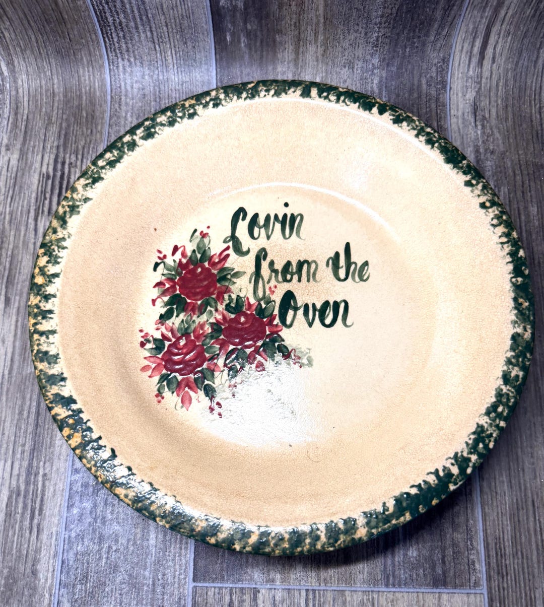 East Texas Pottery Spongeware LOVIN FROM the OVEN Floral 11" Pie Plate ...