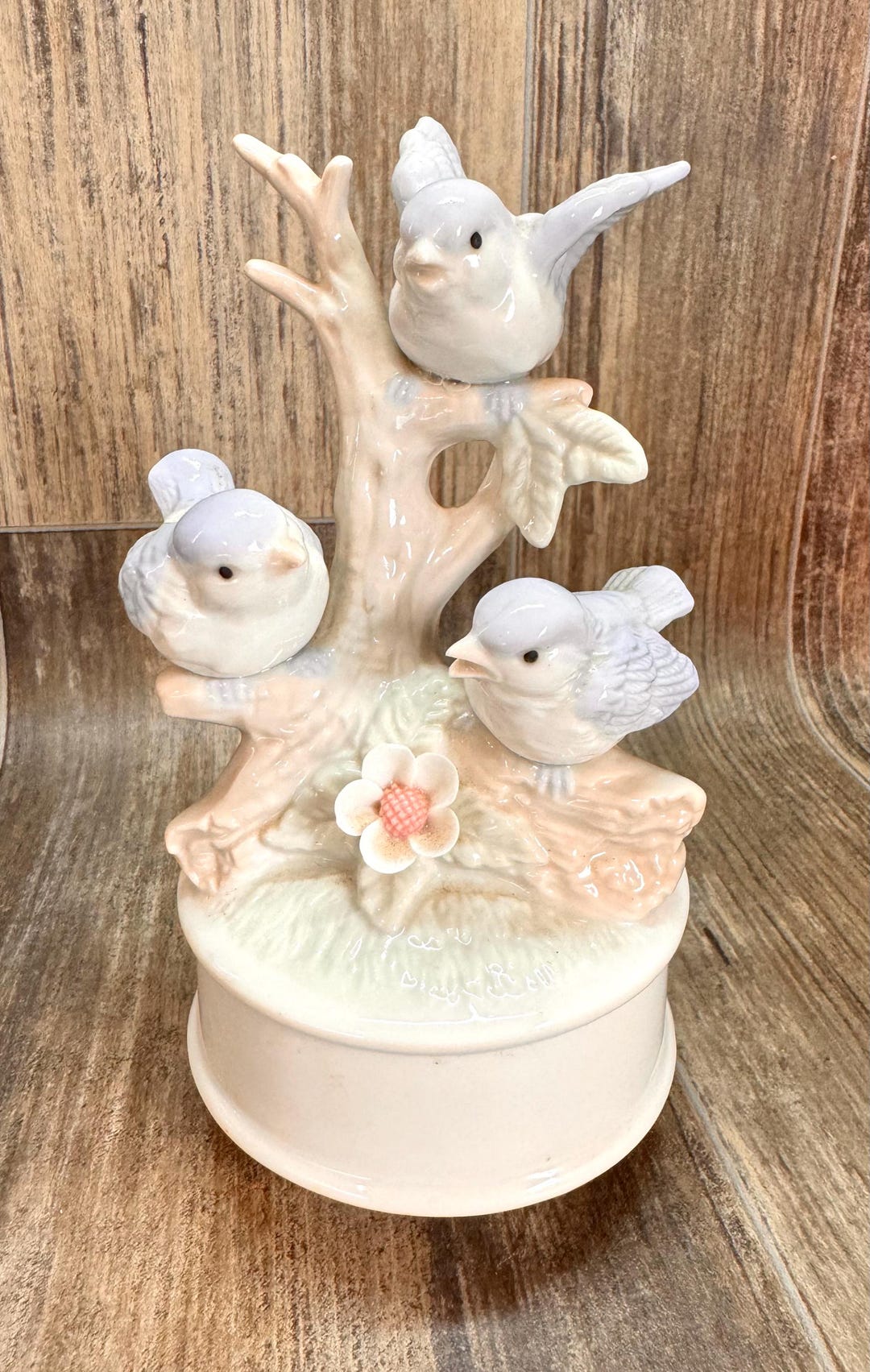 Vintage Music Box Blue Bird Trio Porcelain Rotating Plays Born Free ...