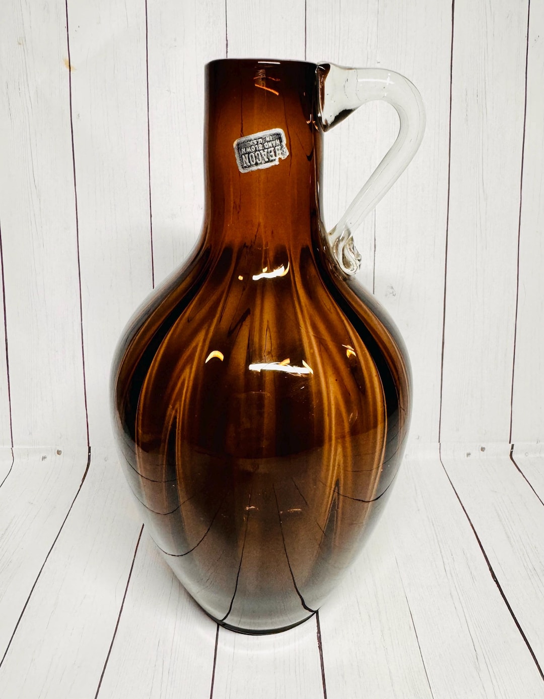Vintage Beacon Glass Co. Amber Blown Glass Panel Optic Jug - Etsy