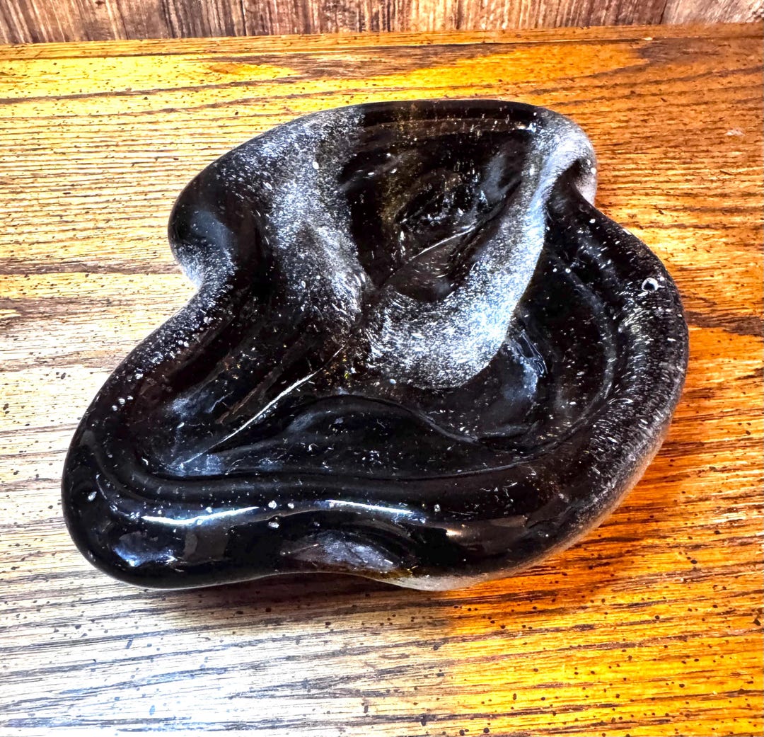 Vintage Blenko Art Glass Freeform Ashtray or Shallow Whatnot Bowl Brown ...