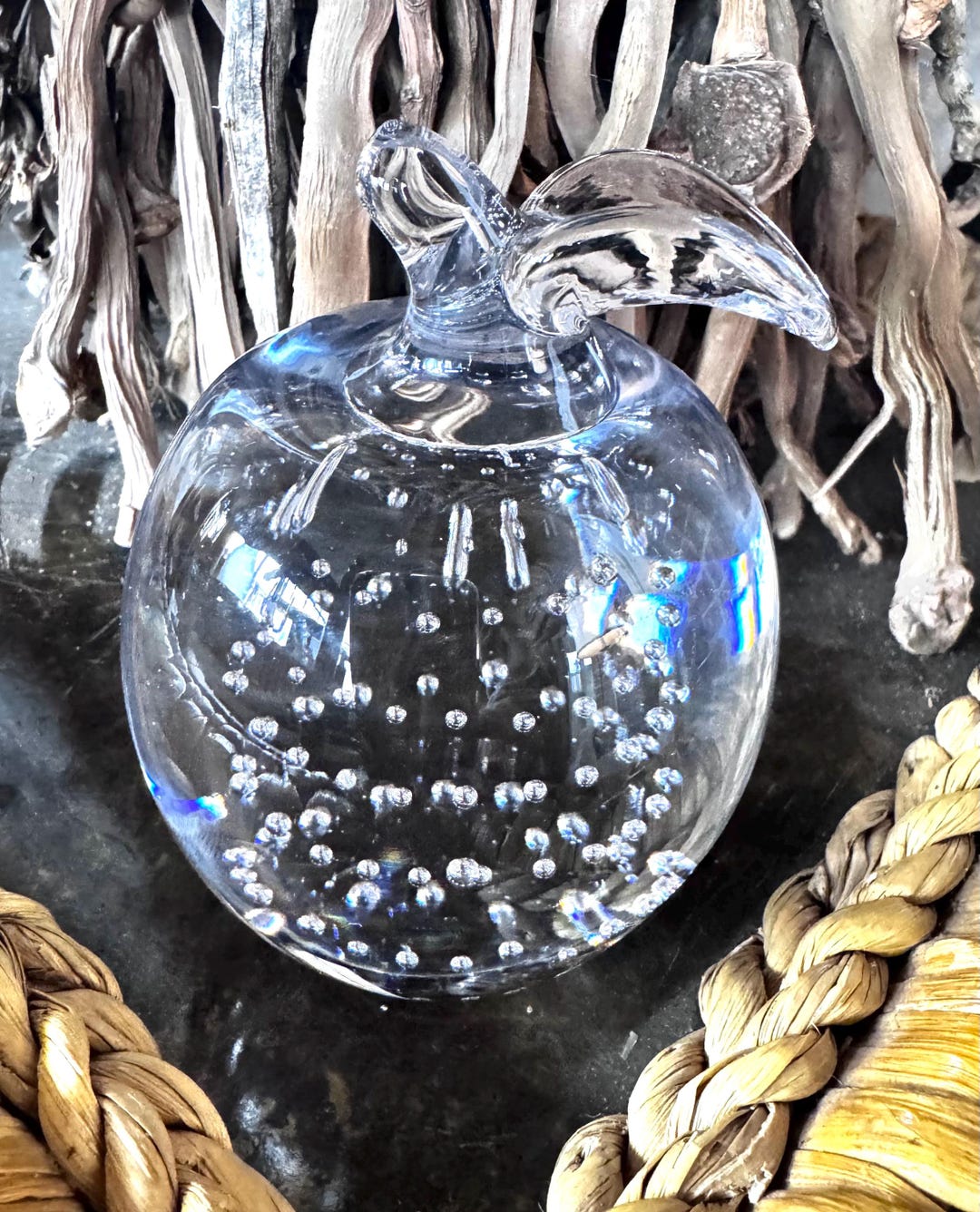 Vtg Clear Glass Paperweight Bubbles Apple - Etsy