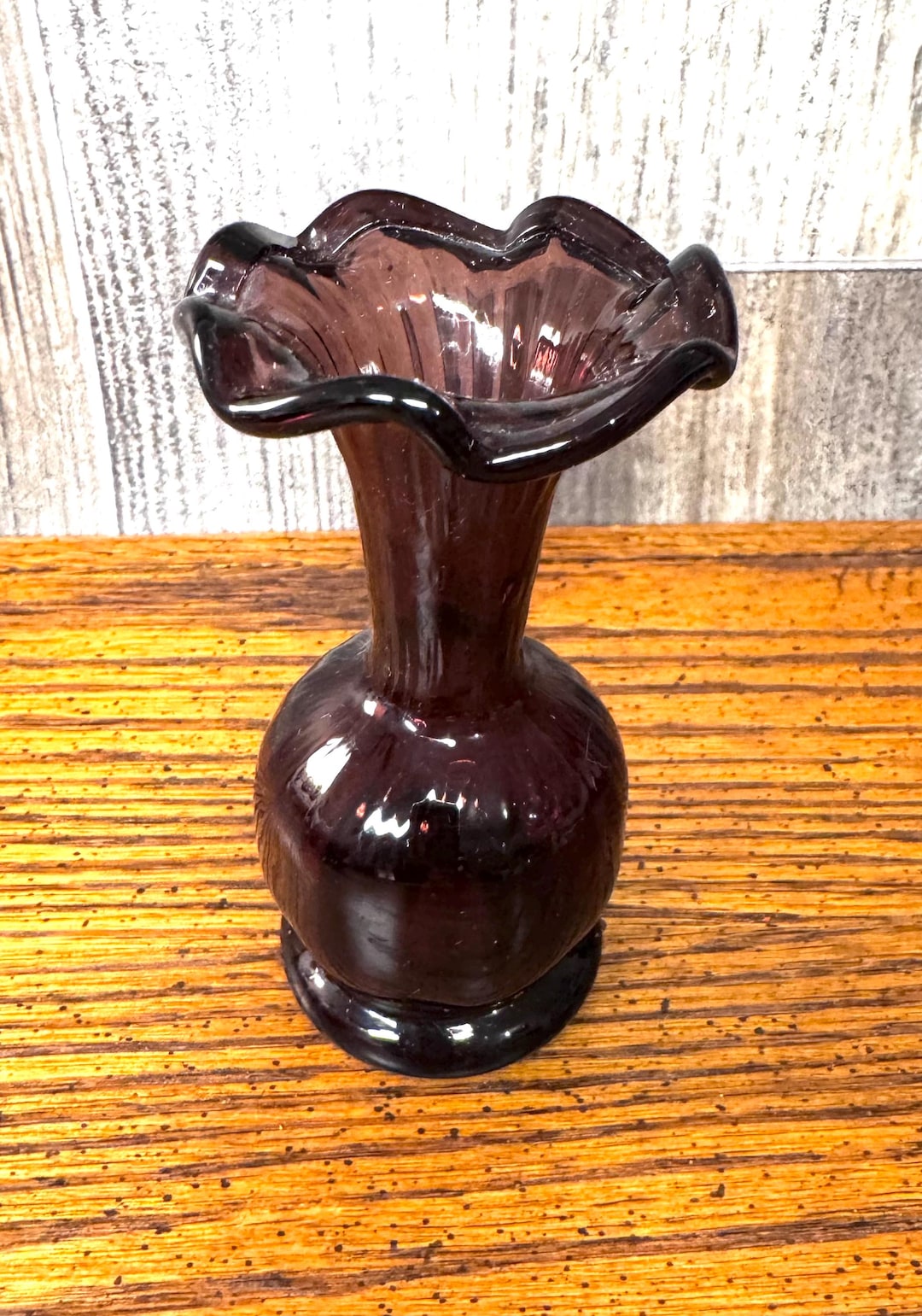 Vintage Hand Blown Purple Amethyst Glass Bud Vase 4" Handmade Ruffle - Etsy