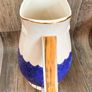 Threshold Fish Pitcher Vase White Blue Gold Trim Handle Ceramic - Etsy
