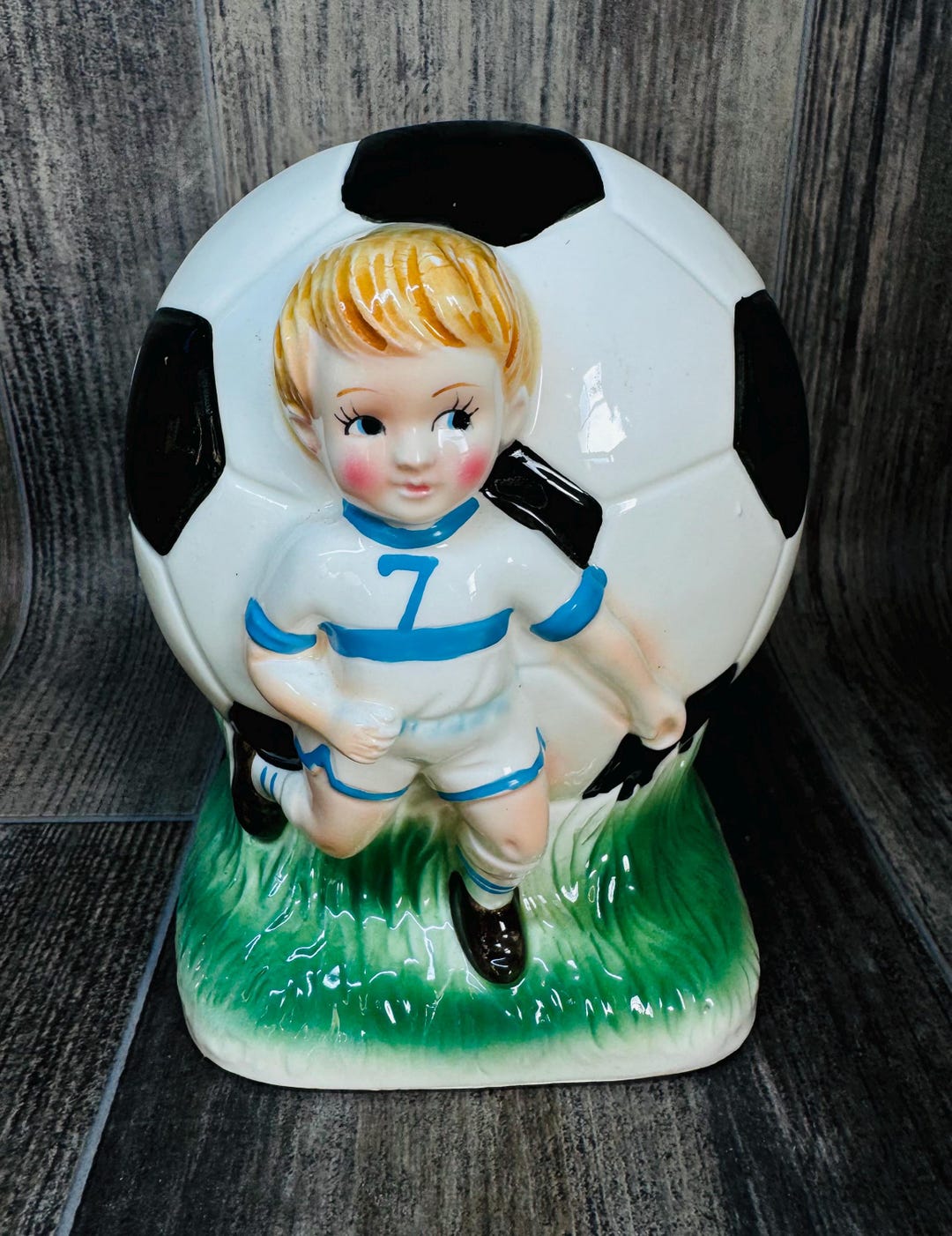 Vtg ARDCO Soccer Player Planter C-4065 Japan Blue White Green Boy Child ...