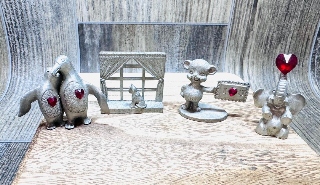 Vintage Spoontiques Pewter Miniatures Lot of 4 Penguins,cat,elephant ...