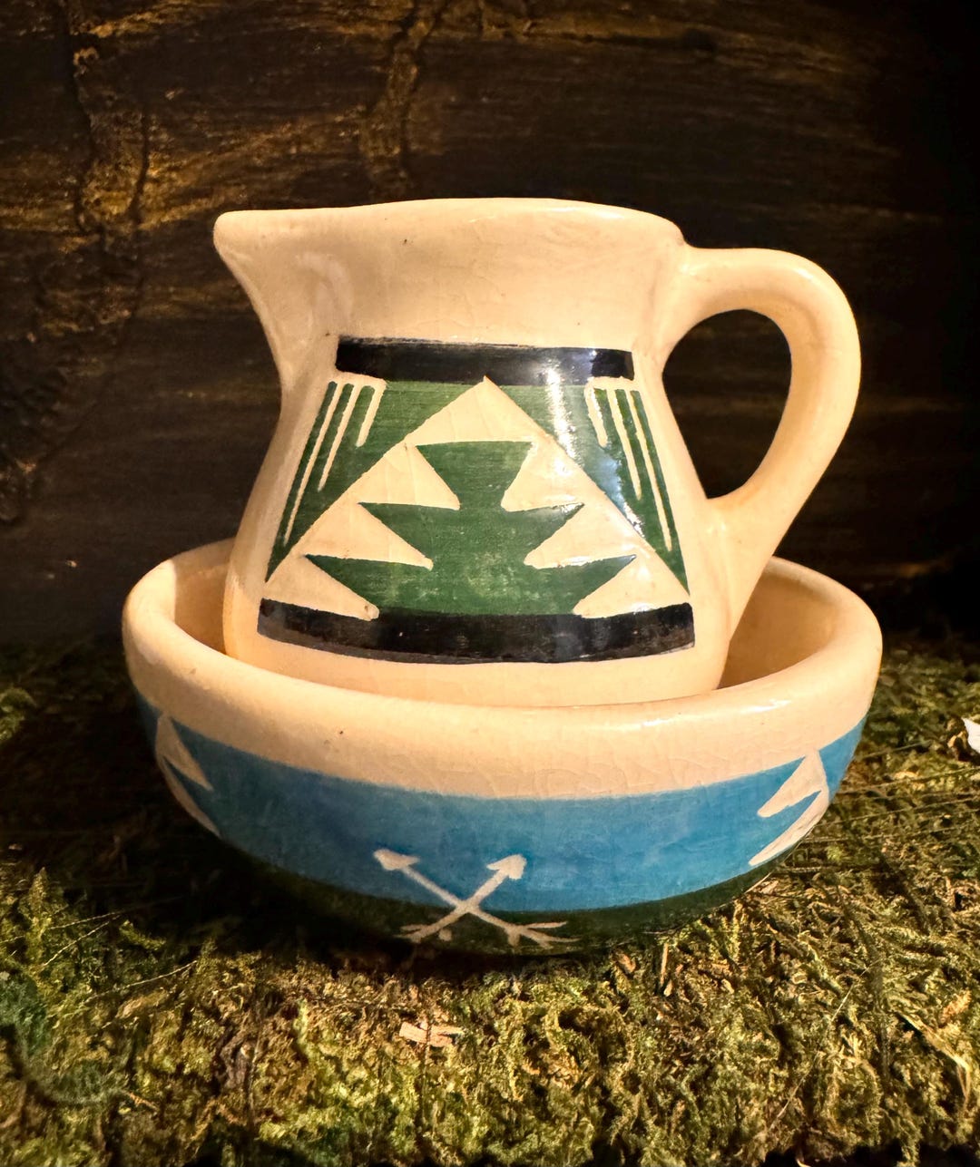 VINTAGE Sioux Pottery Creamer Pitcher Sugar Bowl Saucer Signed Native ...