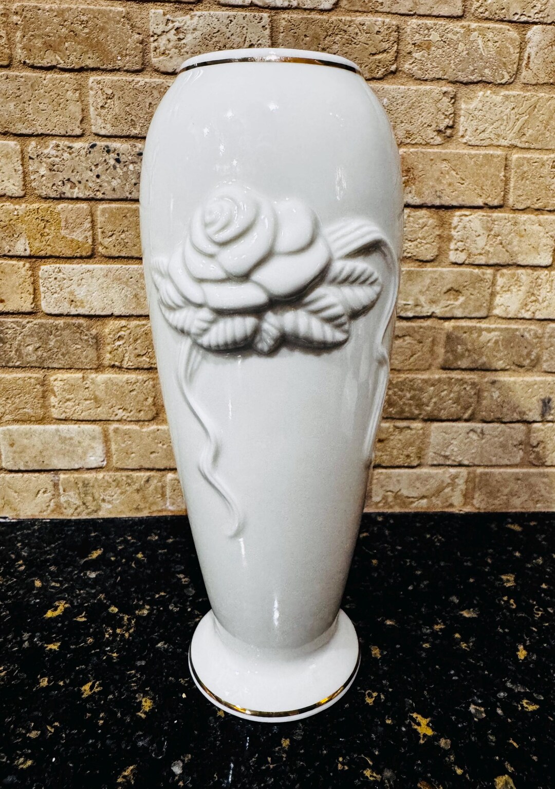 Lenox Rose Blossom and Ribbon Vase-ivory W/ 24 Karat Gold Trim-7 1/2 ...