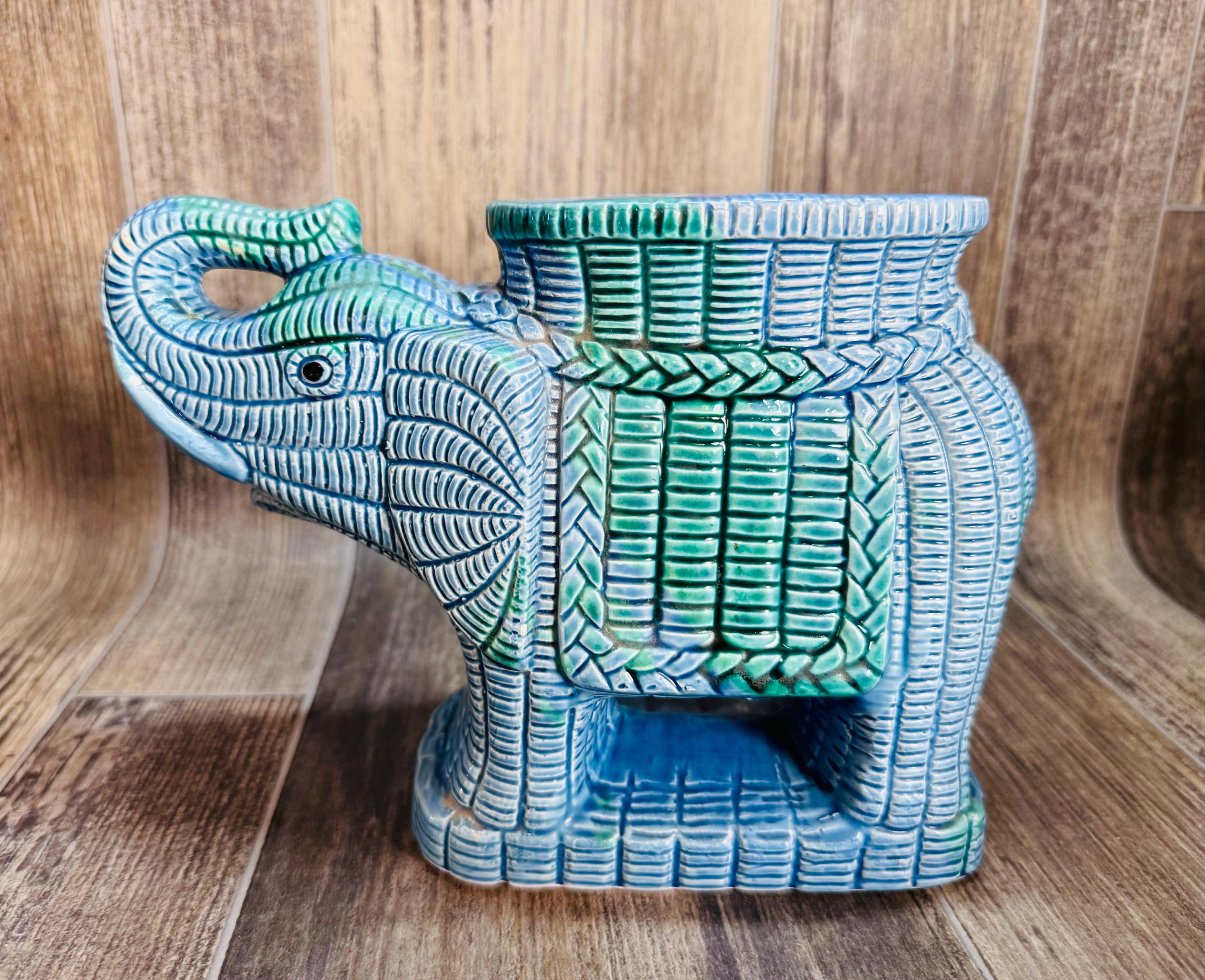 Vtg 6 Tall Ceramic Elephant Planter Blue/green 1980 - Etsy