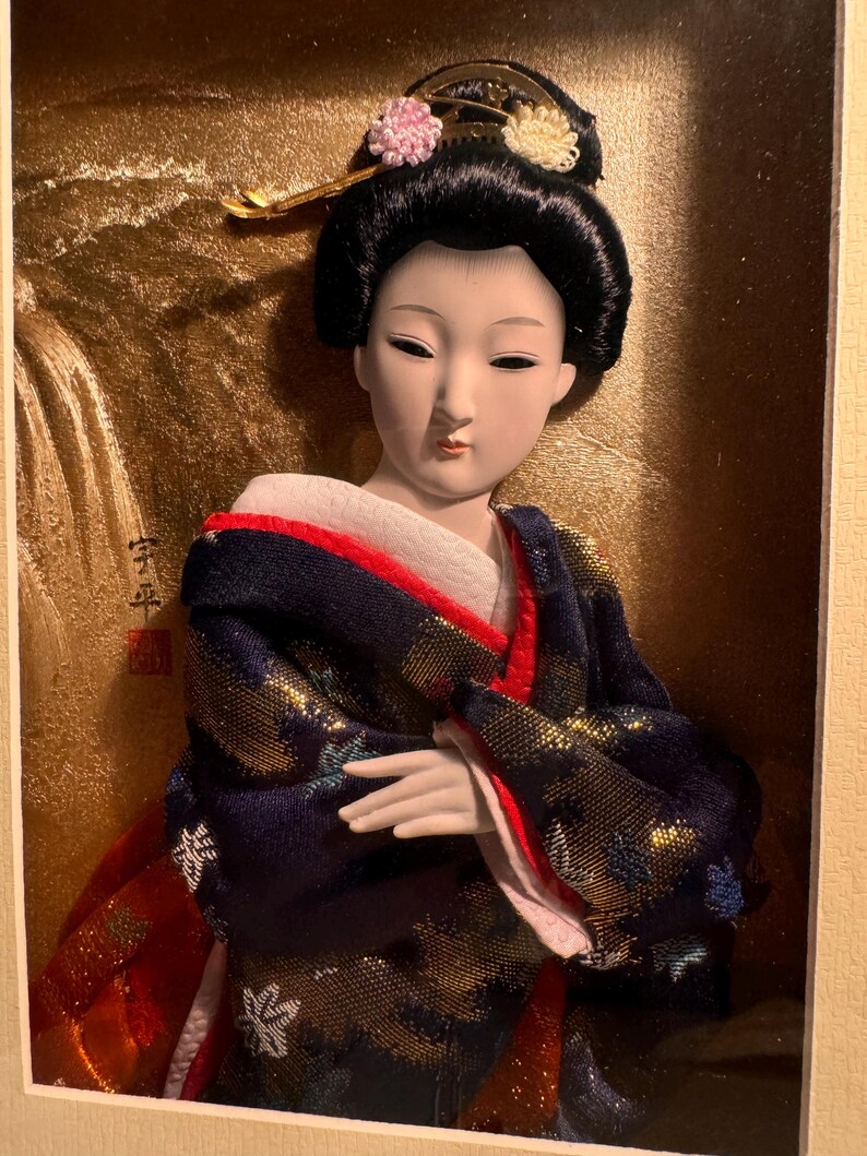 Beautiful 3-D Japanese Geisha Girl-8 X 13 Framed/matted Shadow Box Art ...