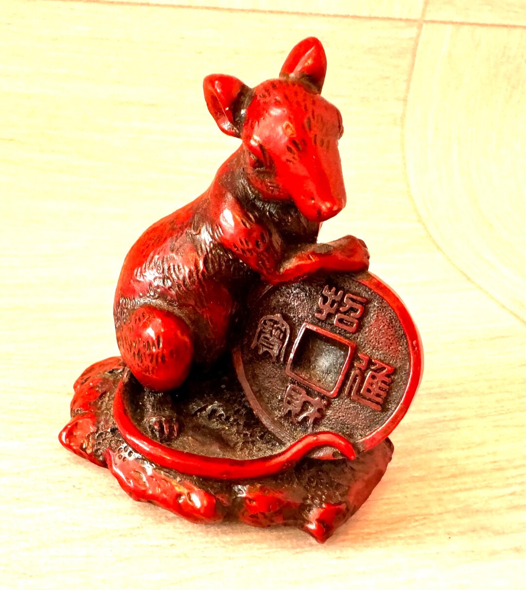 Chinese Zodiac Rat Statue Mouse Figurine Feng Shui Animal Redwood Color ...
