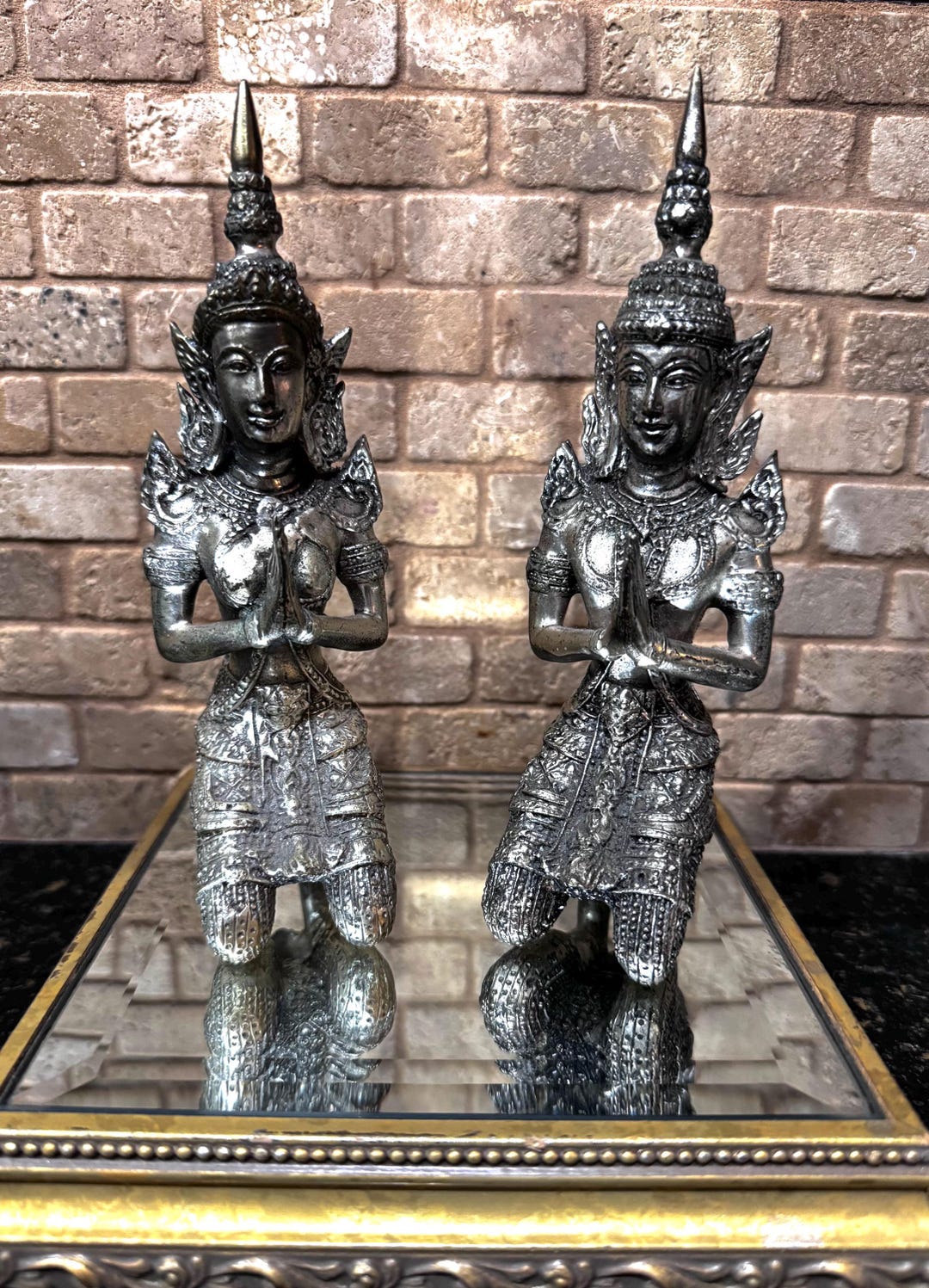 Vintage Thai Teppanom Statue Set ~ Heavy Thai Statue - Silver Angel ...