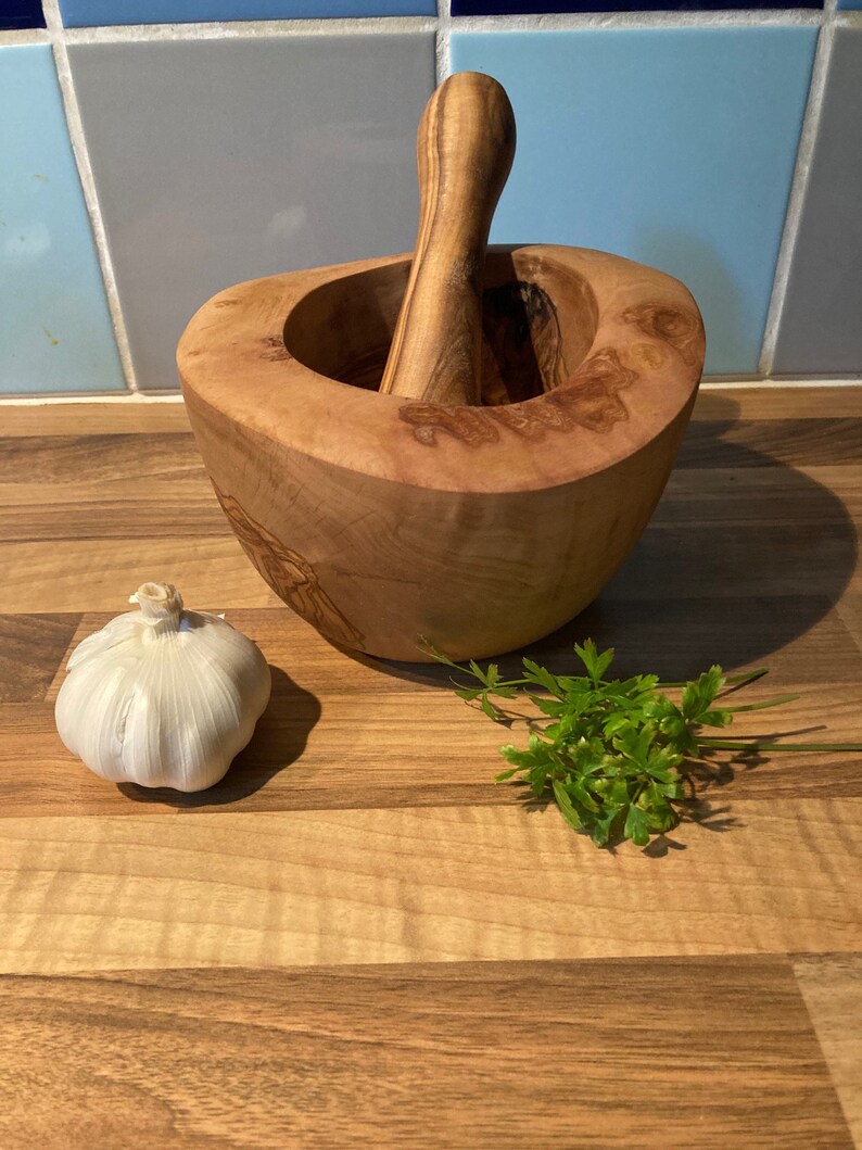 Real Olive Wood Mortar. Fully Handmade. Natural Untreated, Mortar Wood ...