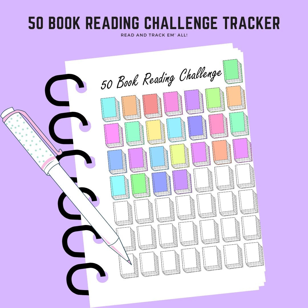 50 Book Reading Challenge Tracker Letter Size A4 A5 Reading Tracker ...