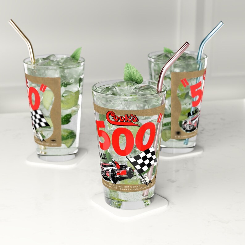 Cook's 500 Ale Pint Glass: Retro Indy Racing Beer Glass, Indianapolis ...
