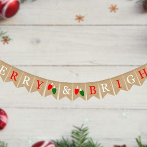 Merry and Bright Banner, Christmas Decorations, Christmas Mantel ...