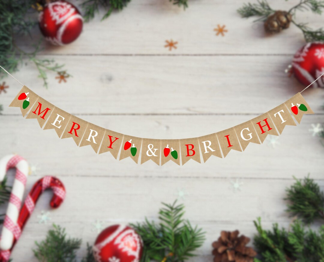 Merry and Bright Banner, Christmas Decorations, Christmas Mantel ...