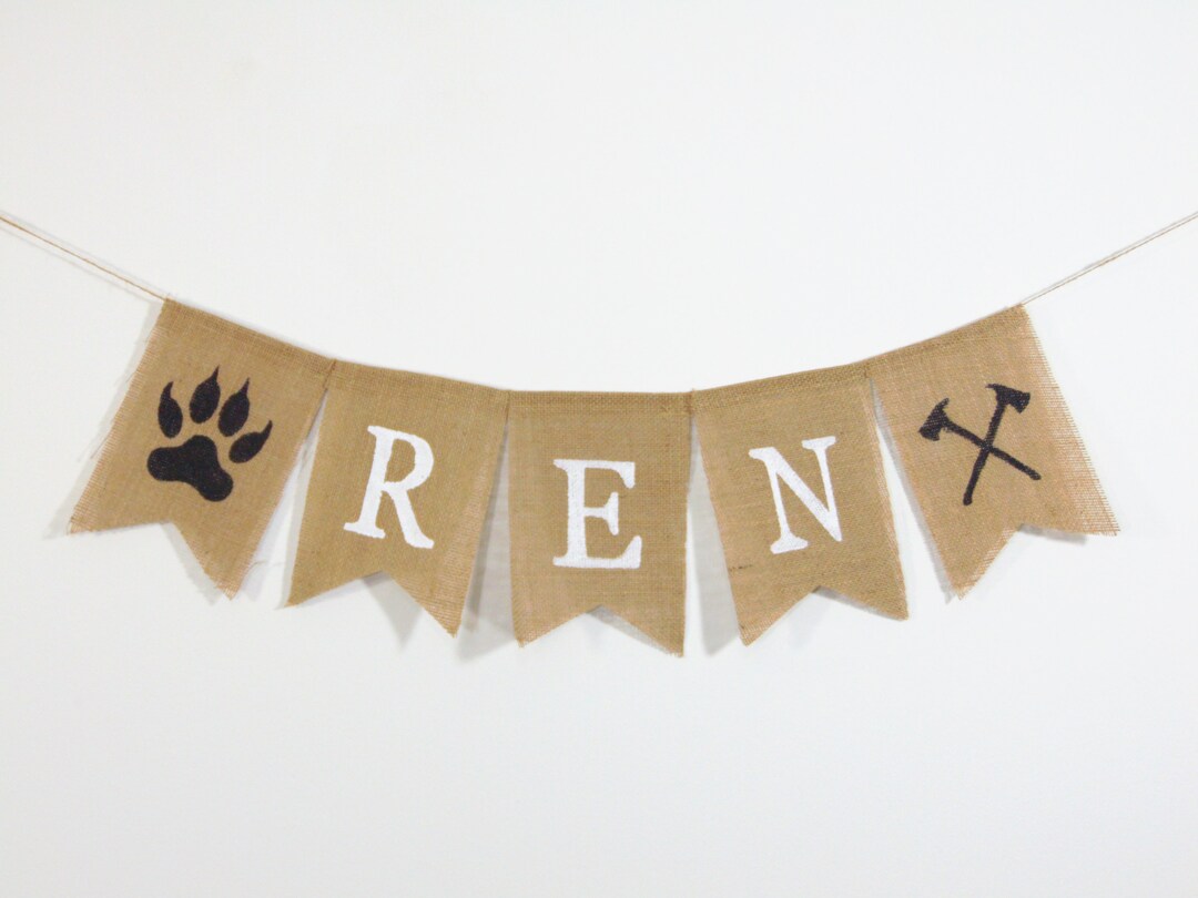 Camping Custom Name Burlap Banner, Personalized Name Banner, Bear Claw ...