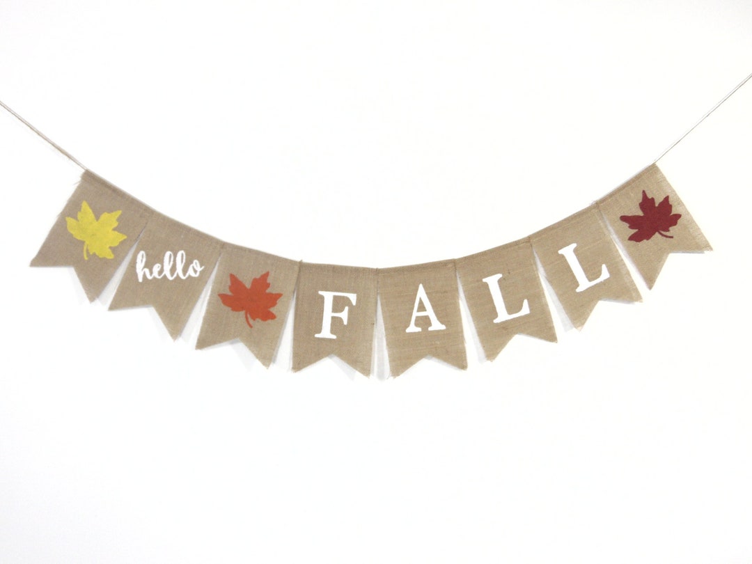 Hello Fall Burlap Banner, Fall Decorations, Autumn Burlap Banner, Hello ...
