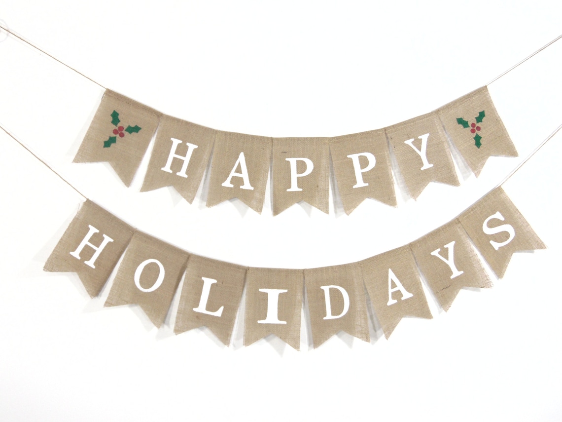 Happy Holidays Burlap Banner, Christmas Banner, Christmas Decorations ...
